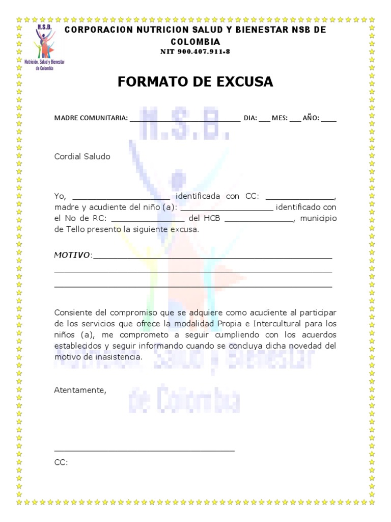 Formato de Excusa 2022 | PDF