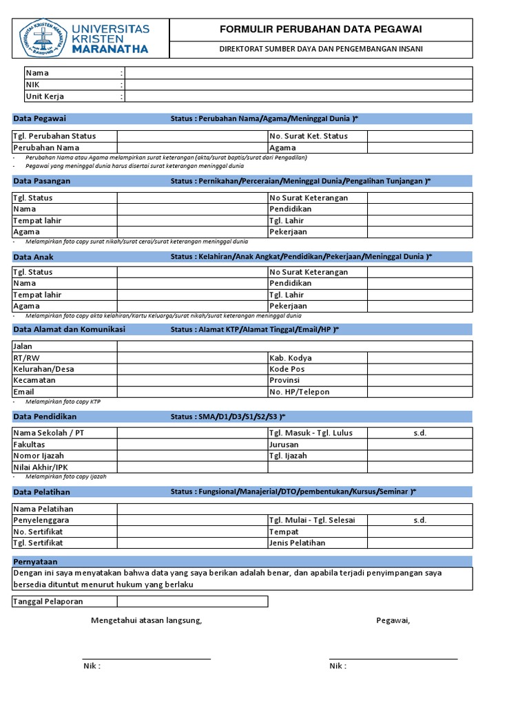 Form Perubahan Data Pegawai | PDF