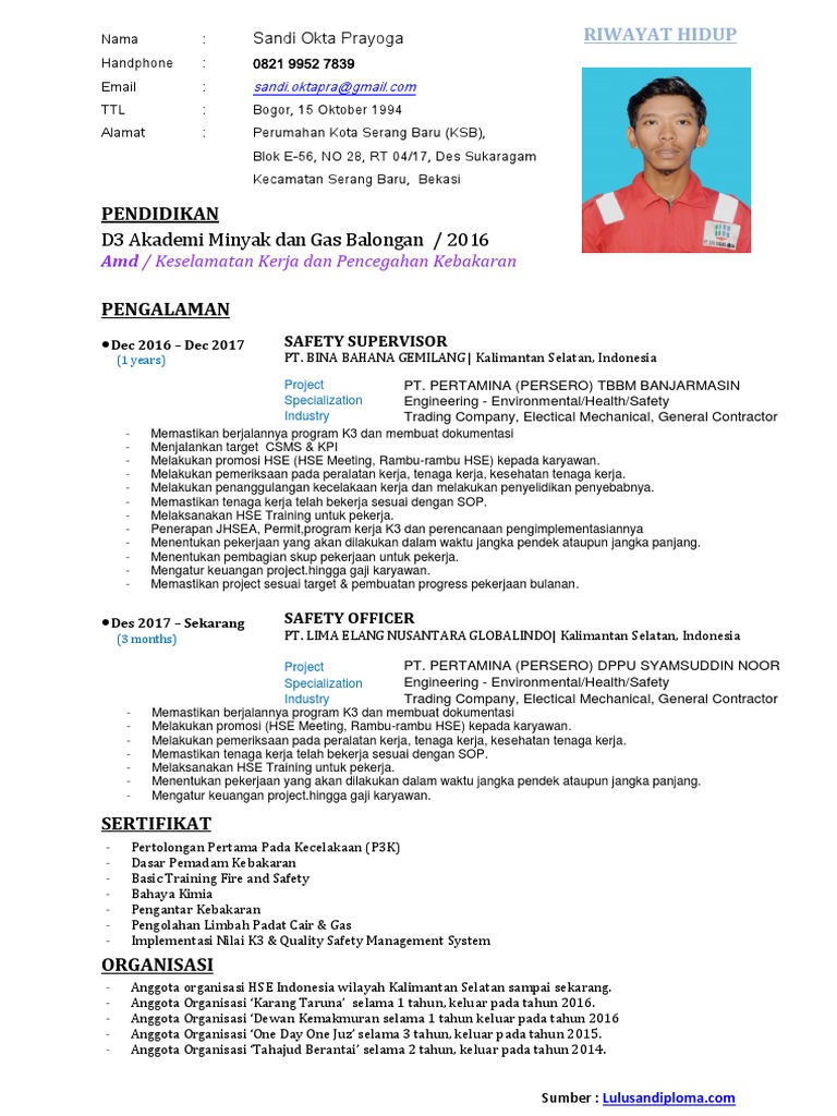 Contoh CV Supervisor | PDF