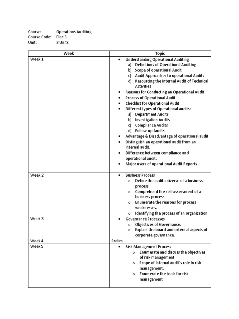 Opertions Auditing - Syllabus | PDF | Internal Control | Audit