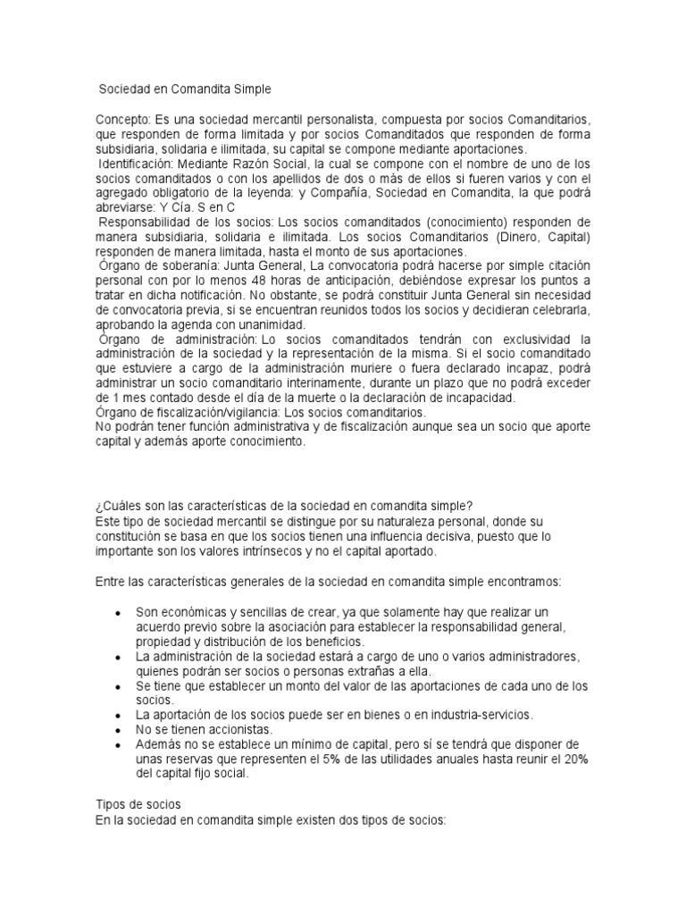 Sociedad en Comandita Simple | PDF | Sociedad de responsabilidad limitada | Impuestos