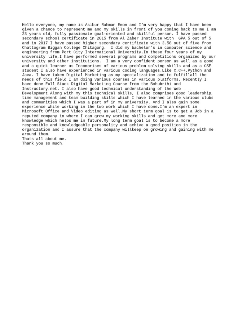 Self Introduction For VIVA | PDF