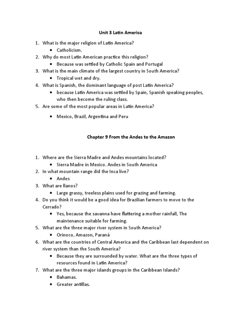 Unit 3 Chapter 9 and 10 Geography Latin America | PDF | South America ...