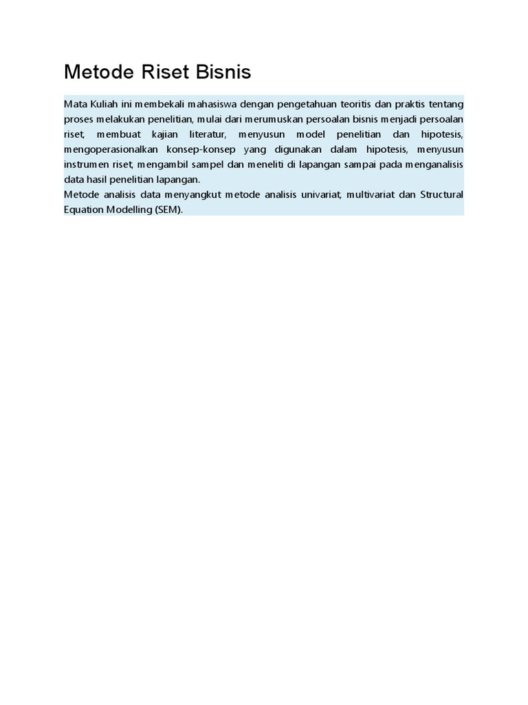 Metode Riset Bisnis Beberapa Problem Manajemen | PDF