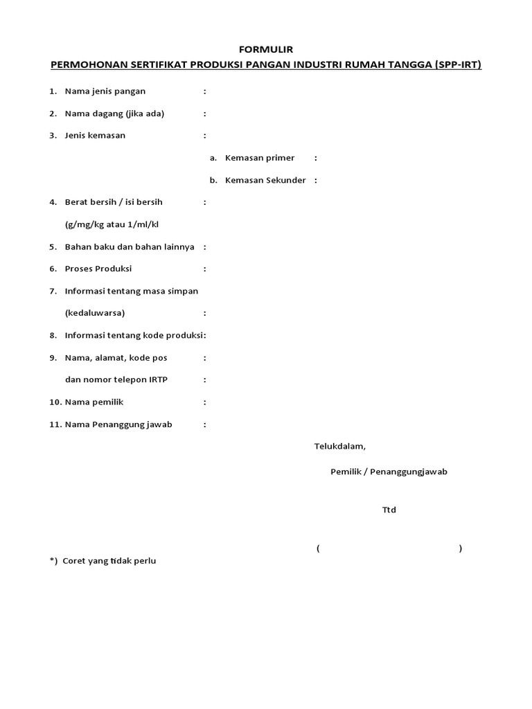 Formulir Permohonan SPP-IRT | PDF