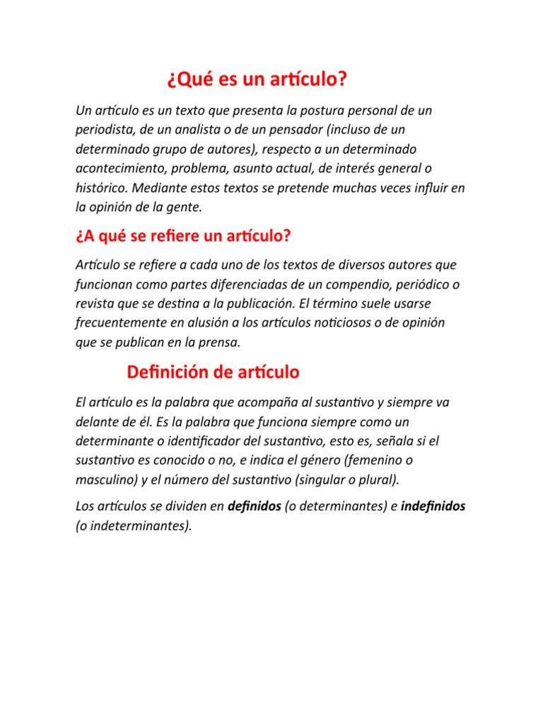 Qué Es Un Artículo | PDF | Sustantivo | Género gramatical