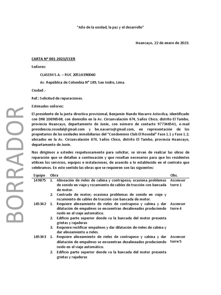 Solicitud Urgente de Reparaciones | PDF | Ascensor