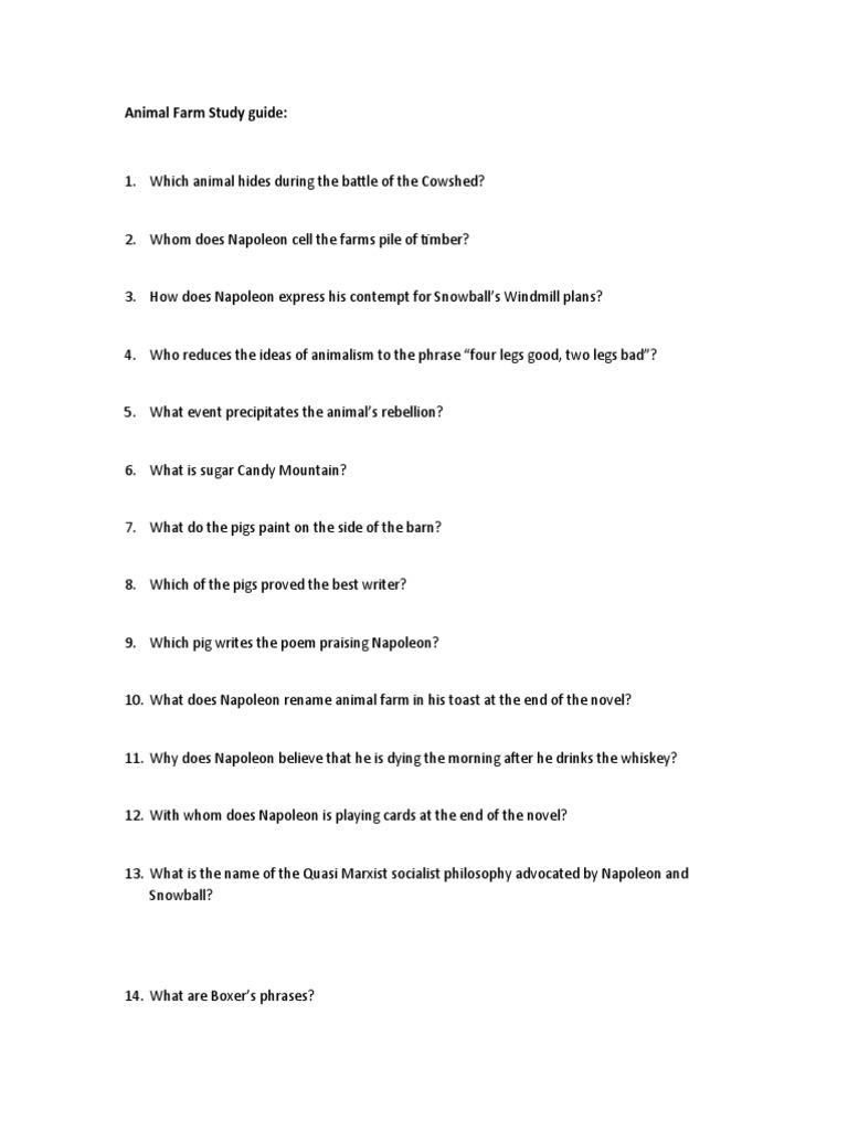 Animal Farm Study Guide | PDF