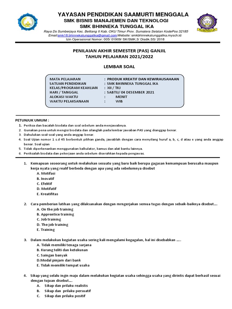 XII TKJ - Produk Kreatif | PDF