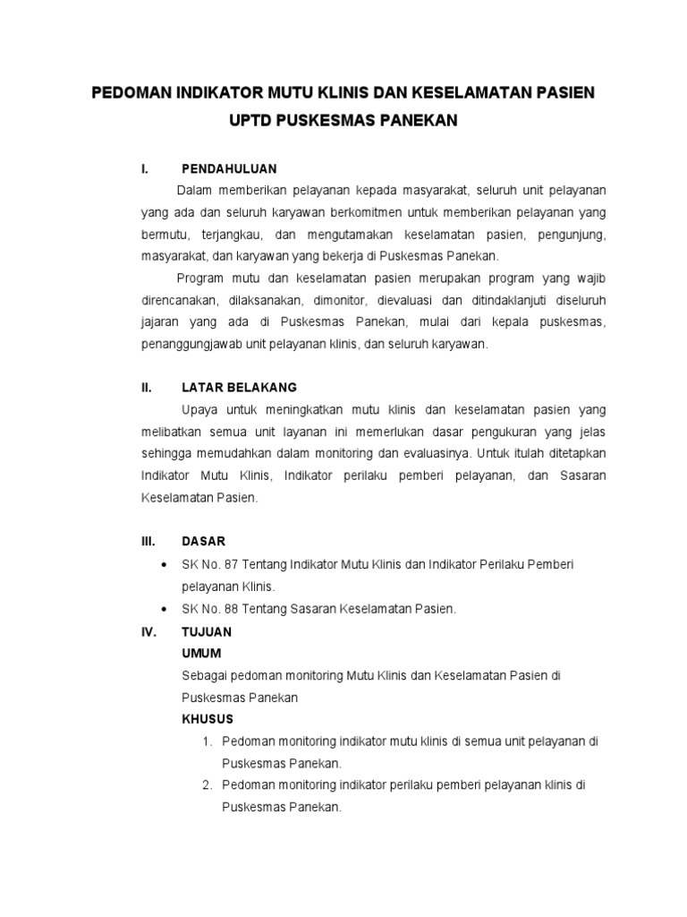 Indikator Mutu Klinis Dan Keselamatan Pasien | PDF | Sains & Matematika