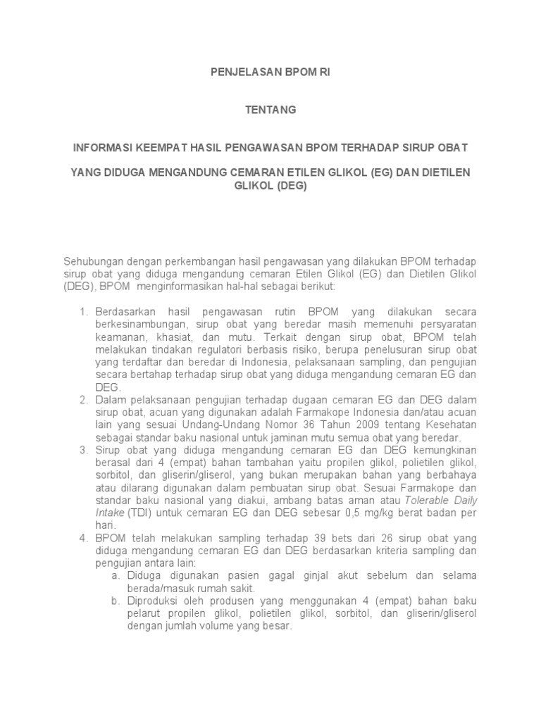 Penjelasan Bpom Ri | PDF