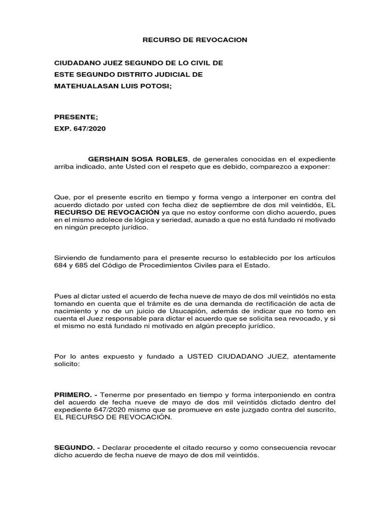 Recurso de Revocacion 1 | PDF