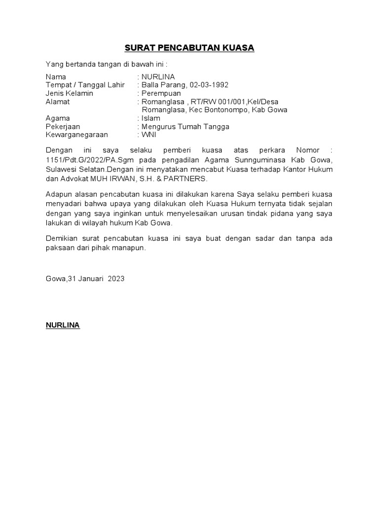 Surat Pencabutan Kuasa | PDF