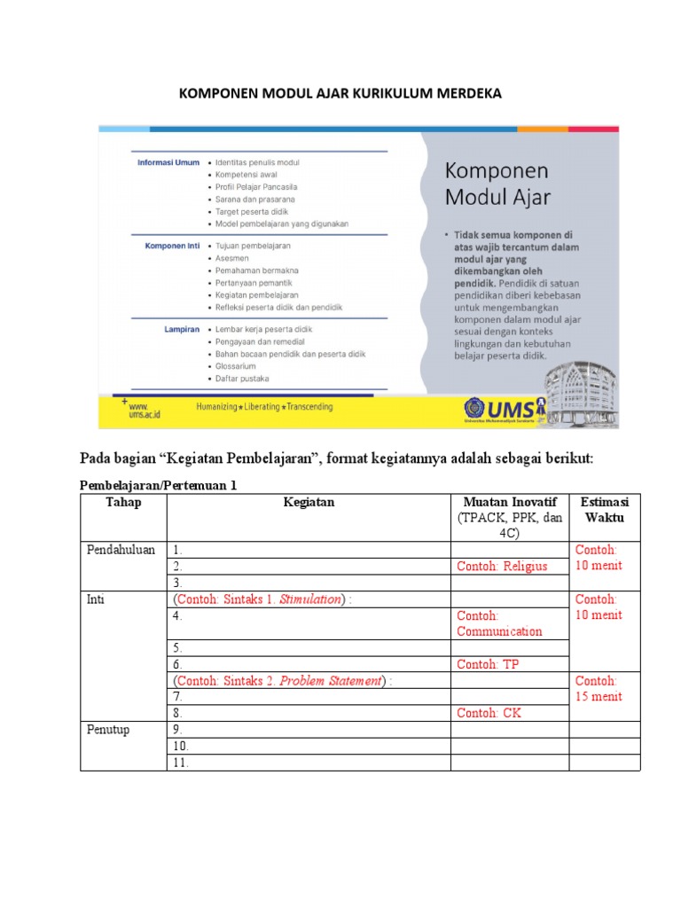 Komponen Modul Ajar - Kurikulum Merdeka | PDF