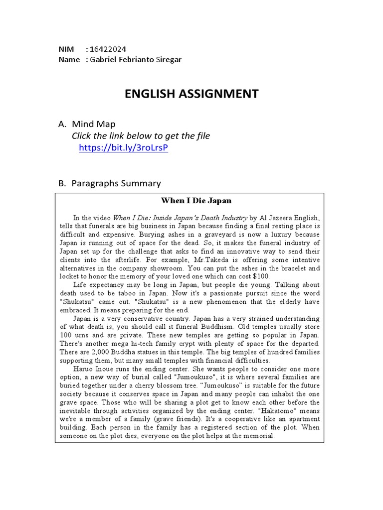 Gabriel Febrianto Siregar - ENGLISH ASSIGNMENT Paragraph and Mind ...