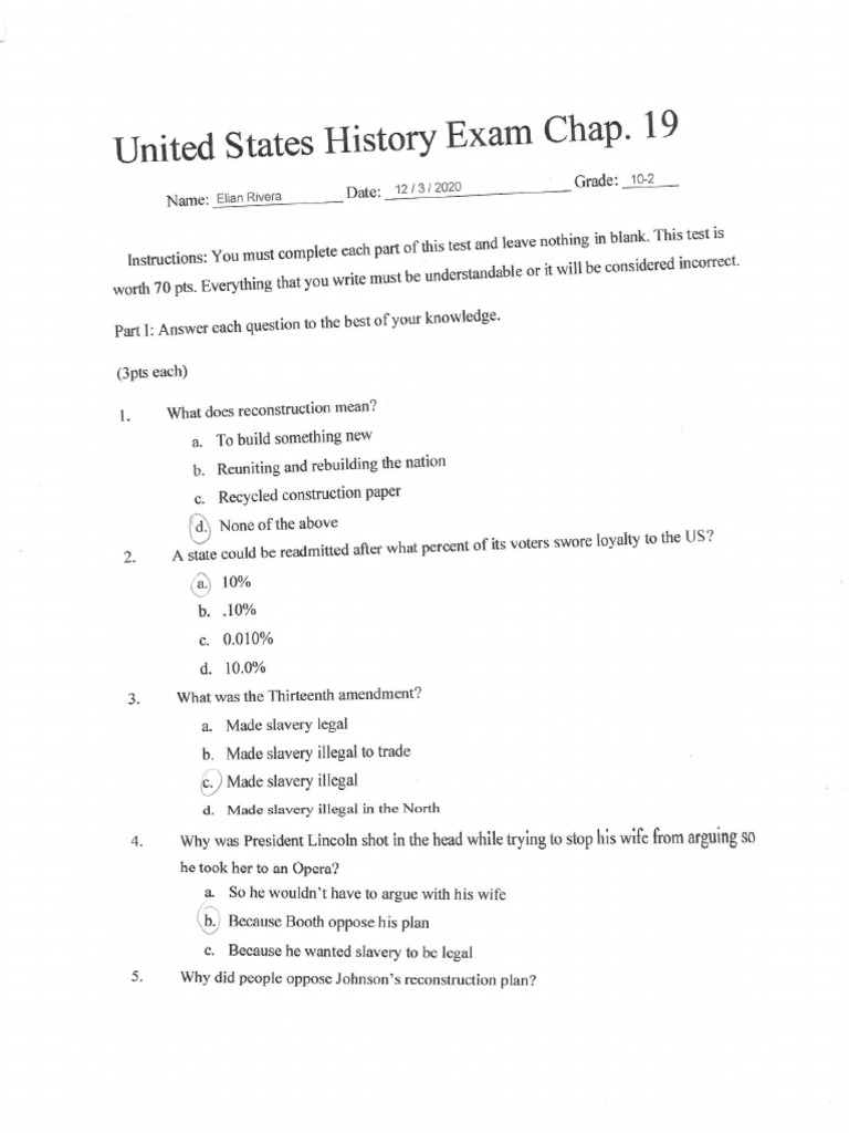 Chapter 19 History Test | PDF