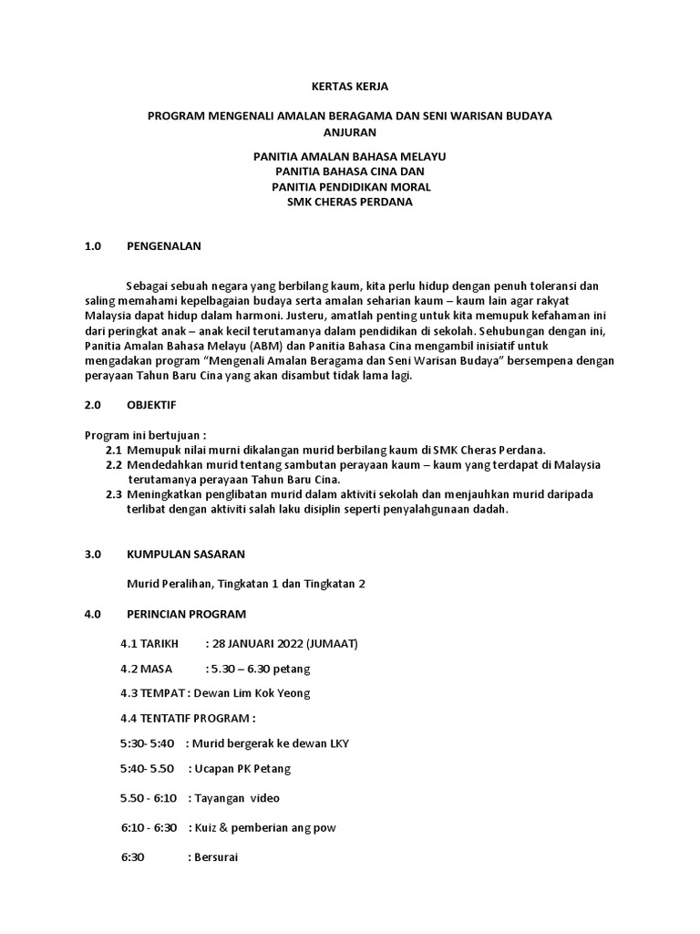 Kertas Kerja Program Mengenali Amalan Beragama Dan Seni Warisan | PDF