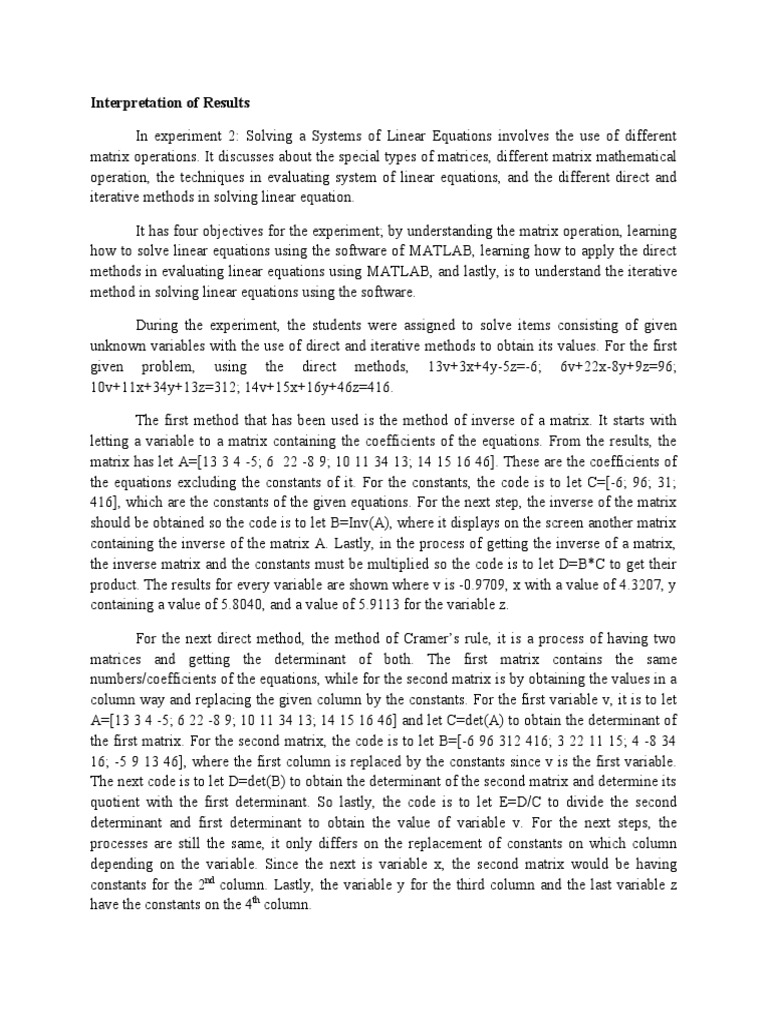 Experiment 2 LACAYANGA | PDF | Matrix (Mathematics) | System Of Linear ...