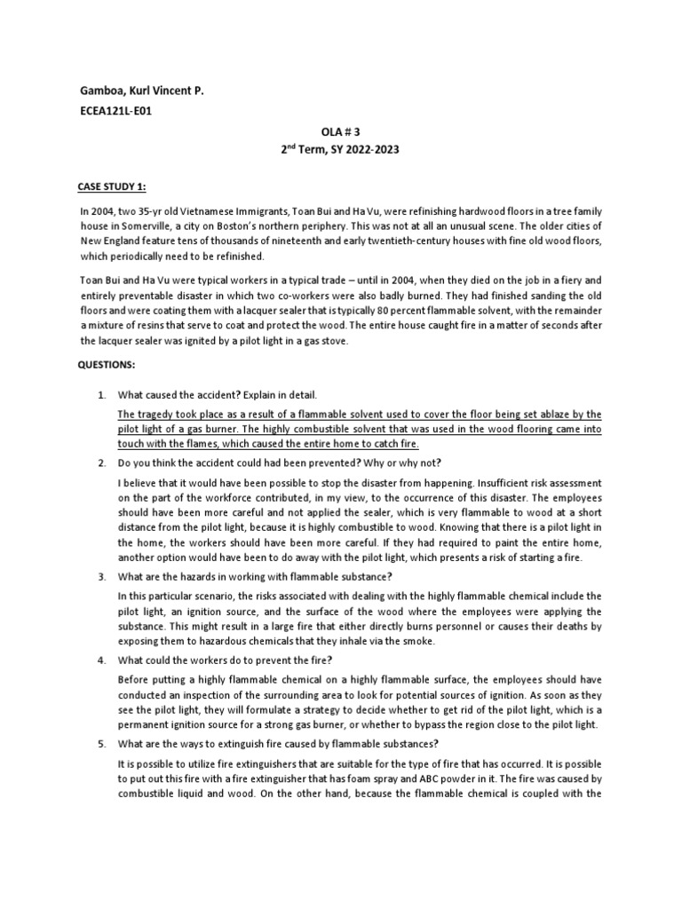 OLA 3 Case Study (Fire Safety) GAMBOA | PDF | Fires | Fire Safety