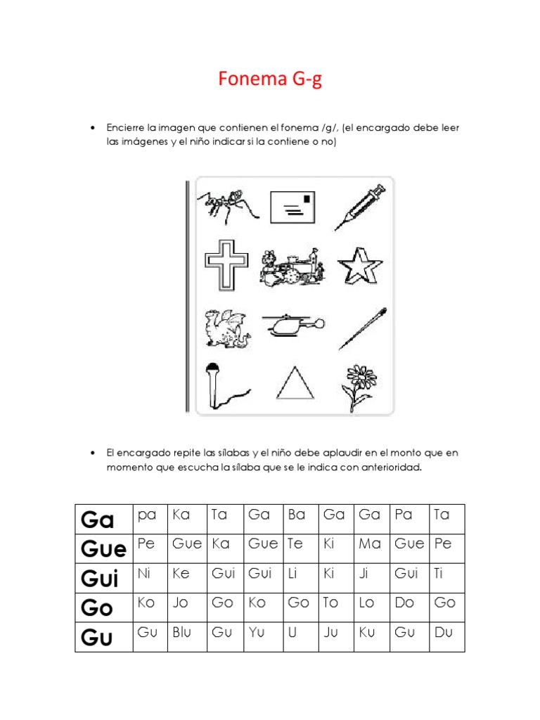 Fonema G - Discriminacion Auditiva | PDF