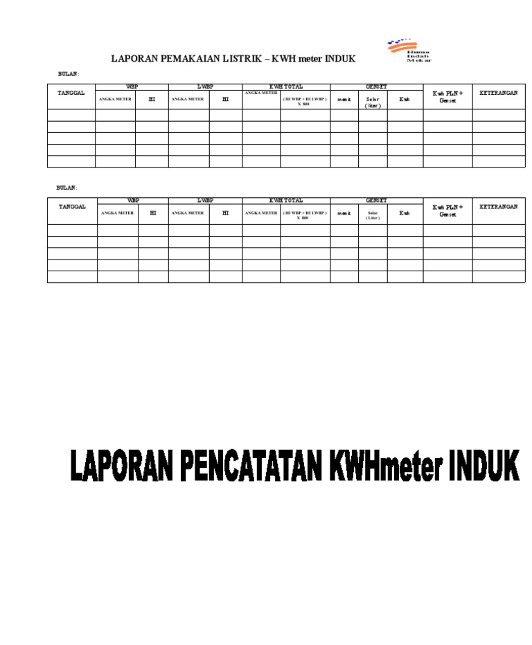 LAPORAN Pencatatan KWH Meter INDUK | PDF