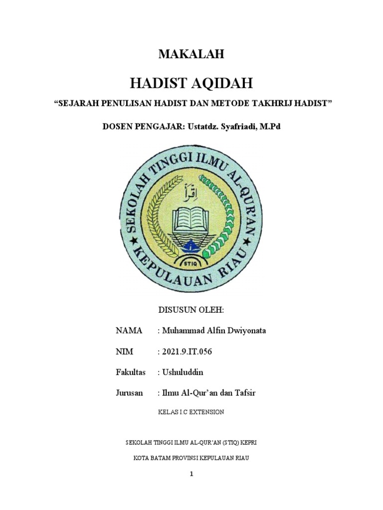 Makalah Sejarah Penulisan Hadist Dan Metode Takhrij Hadist | PDF