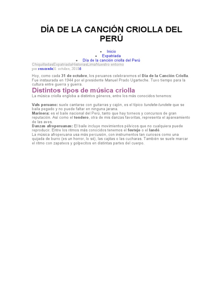 Día de La Canción Criolla Del Perú | Descargar gratis PDF | Musica ...