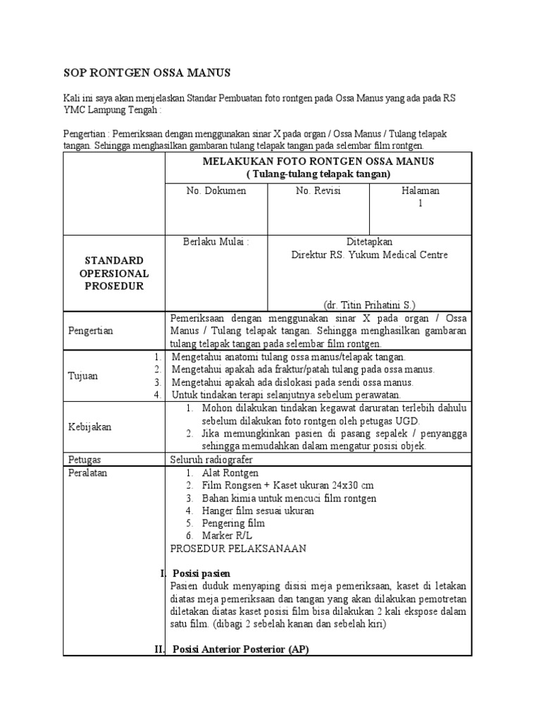 Sop Rontgen Ossa Manus | PDF
