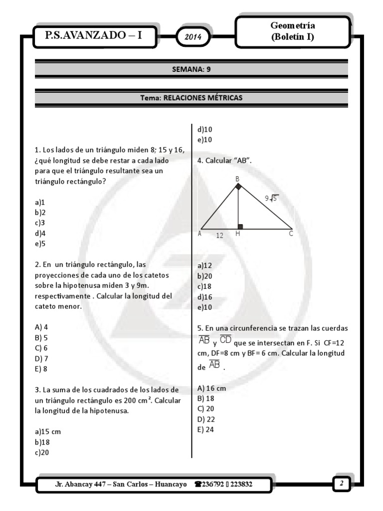 Boletin 9 Geometría | PDF | Triángulo | Geometría