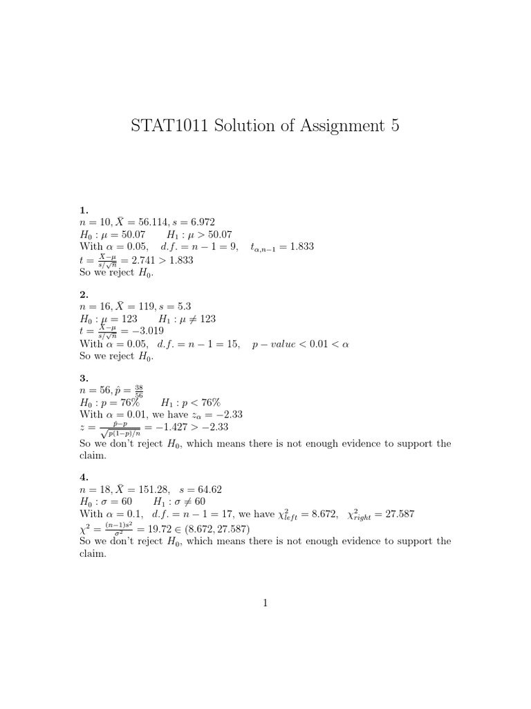 STAT1011 Homework 5 Solution | PDF
