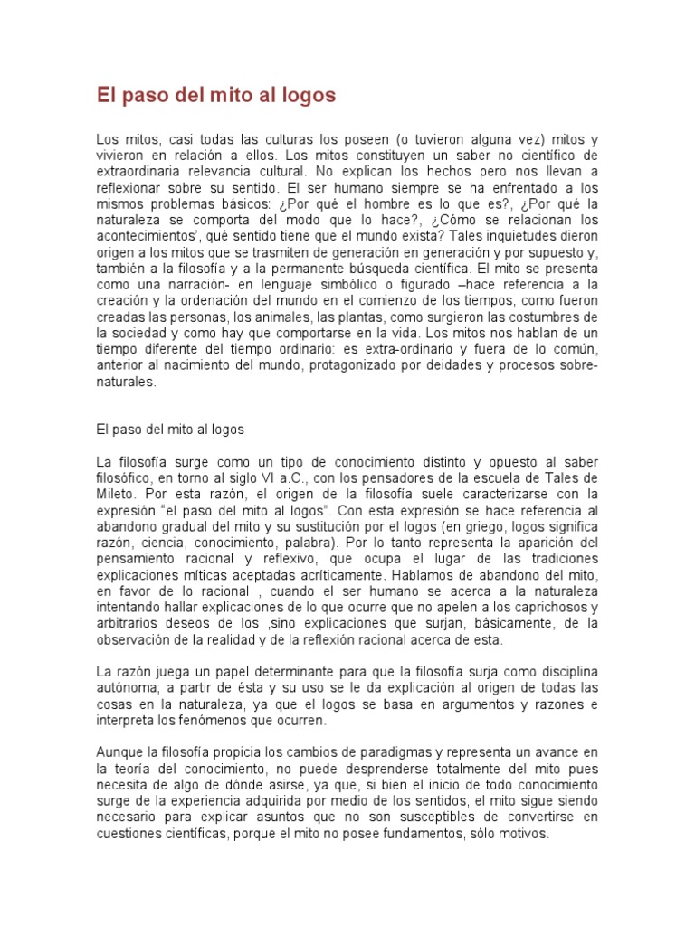 PASO DEL Mito Al Logos | PDF | Conocimiento | Filosofía griega antigua