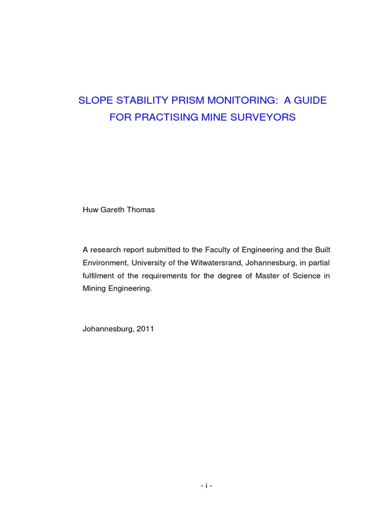 Slope Stability Prism Monitoring: A Guide For Practising Mine Surveyors ...