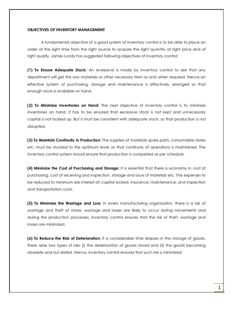 Objectives of Inventory Management | PDF