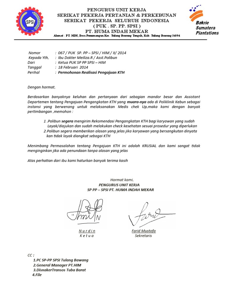 Permohonan Realisasi Pengajuan KTH | PDF