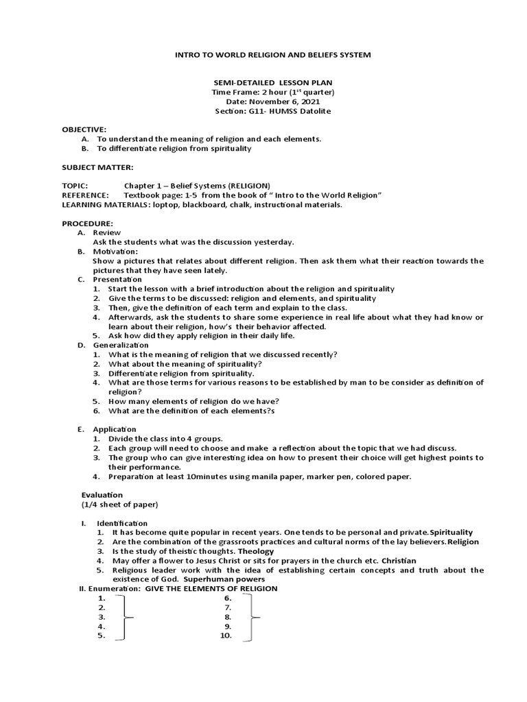Intro to World Religion Lesson Plan | PDF | Spirituality