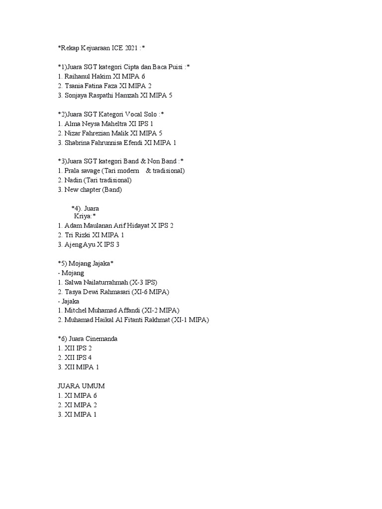 Rekap Kejuaraan | PDF