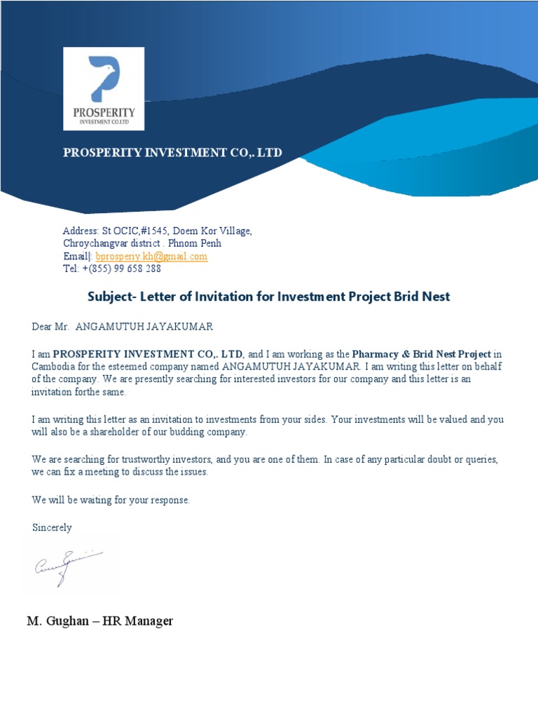 Invitation to Invest in Prosperity Co. | PDF