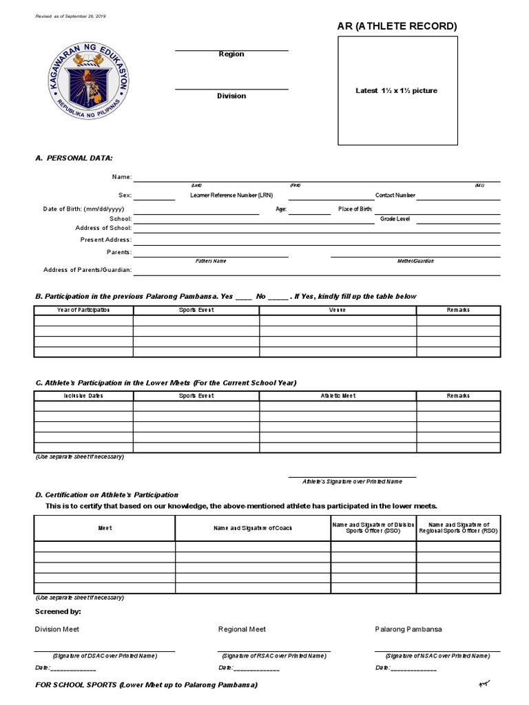 Athlete record form | PDF