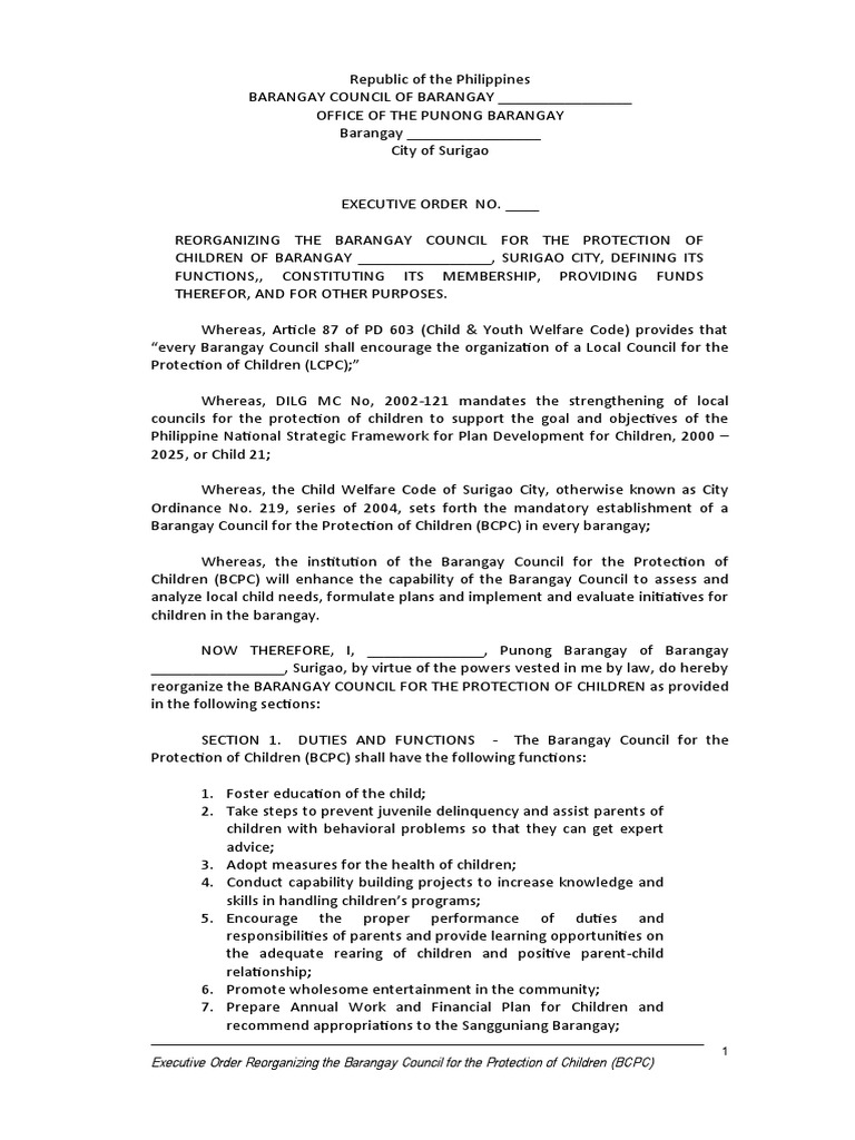 Barangay Eo BCPC | PDF | Social Institutions | Government