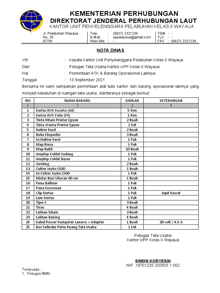 Contoh Nota Dinas | PDF