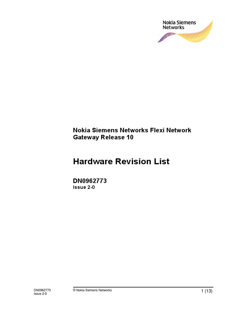 Hardware Revision List: Nokia Siemens Networks Flexi Network Gateway Release 10 | PDF | Computer ...
