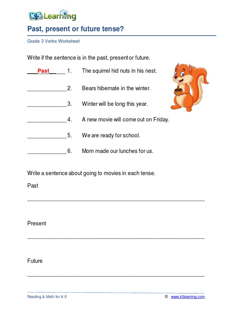 Past, Present or Future Tense?: Grade 3 Verbs Worksheet | PDF