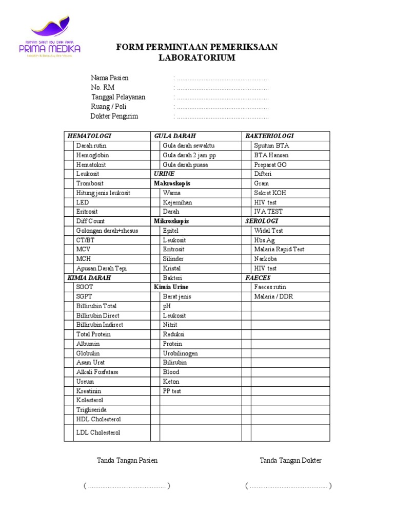 Formulir Permintaan Pemeriksaan Laboratorium | PDF