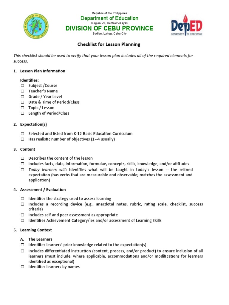 Lesson Plan Checklist-LRMDS | PDF