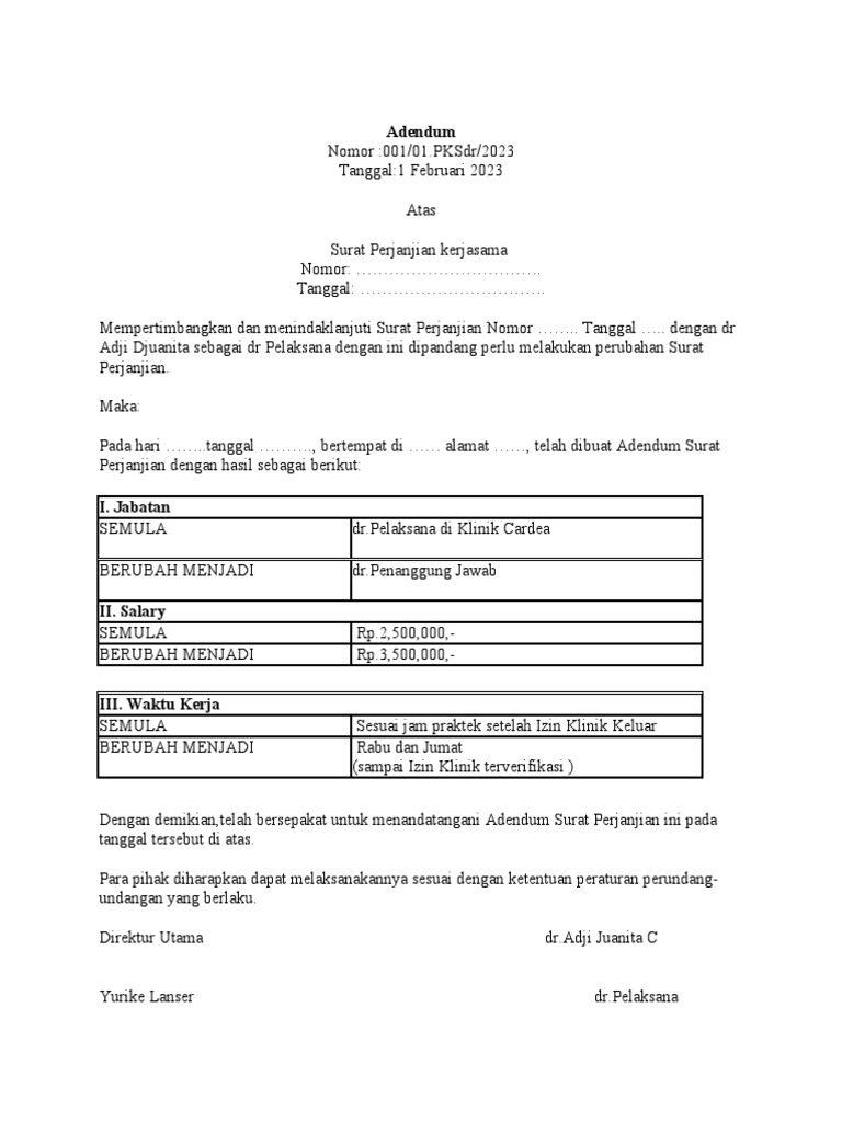 Contoh ADENDUM Perjanjian Kontrak | PDF