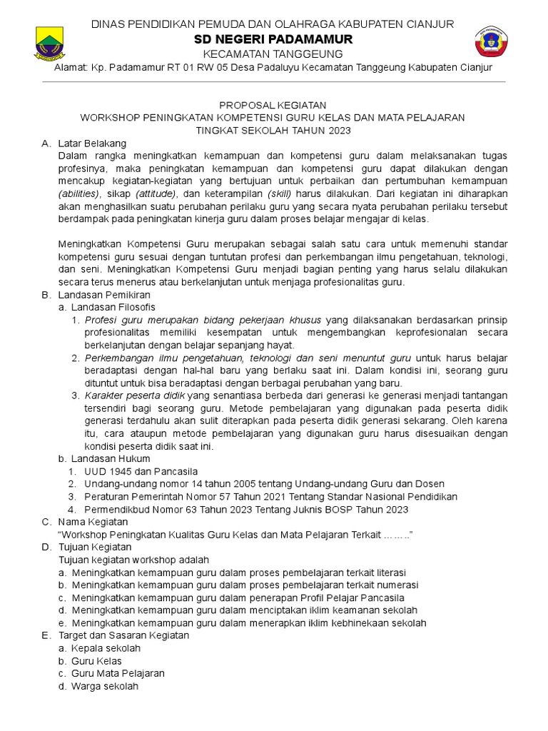 Proposal Workshop Sekolah | PDF