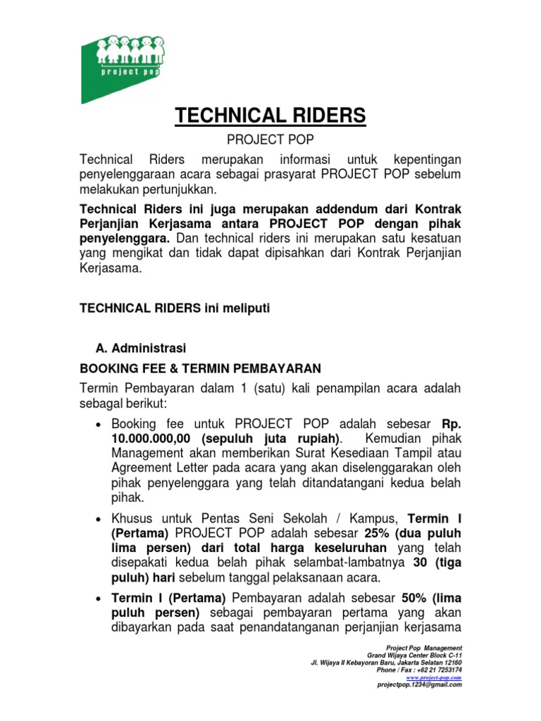 Project Pop Technical Riders 2018 | PDF