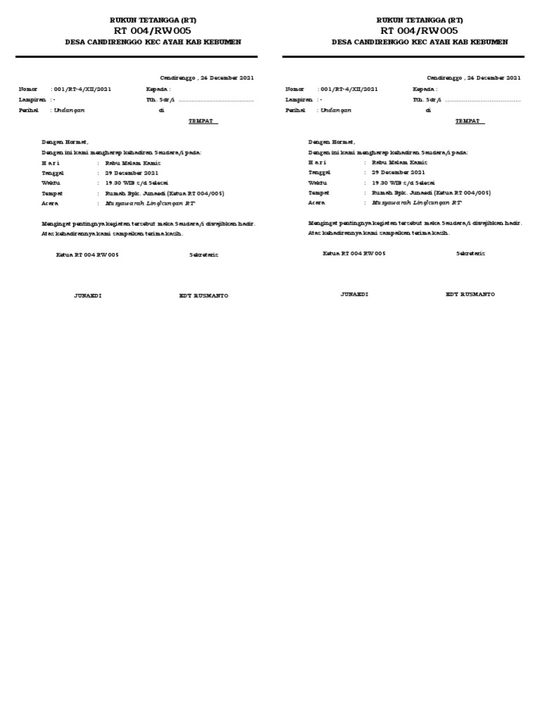 Undangan RT 4 RW 5 | PDF