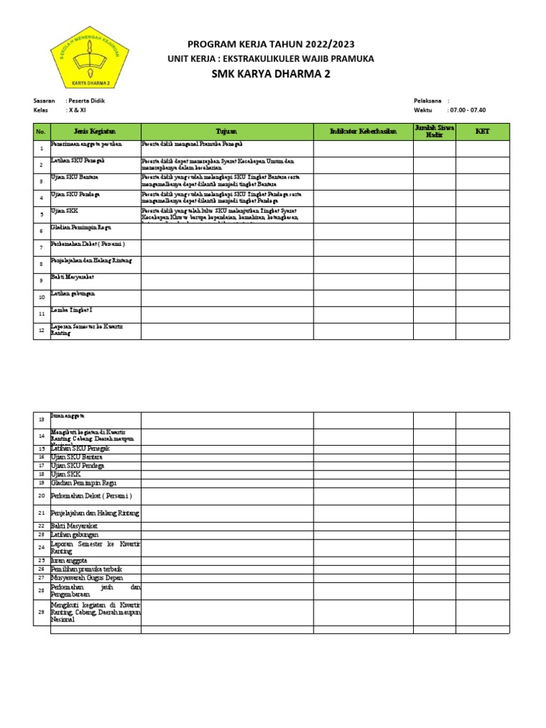 Format Program Kerja Eskul | PDF
