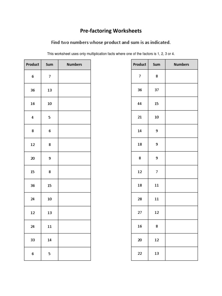 0 Pre Factoring Worksheet 11jijae | PDF